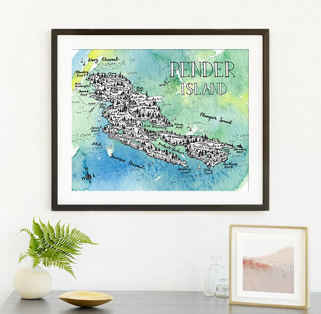 Pender Island Map, BC, Canada - Watercolor Art Print – Elena Markelova