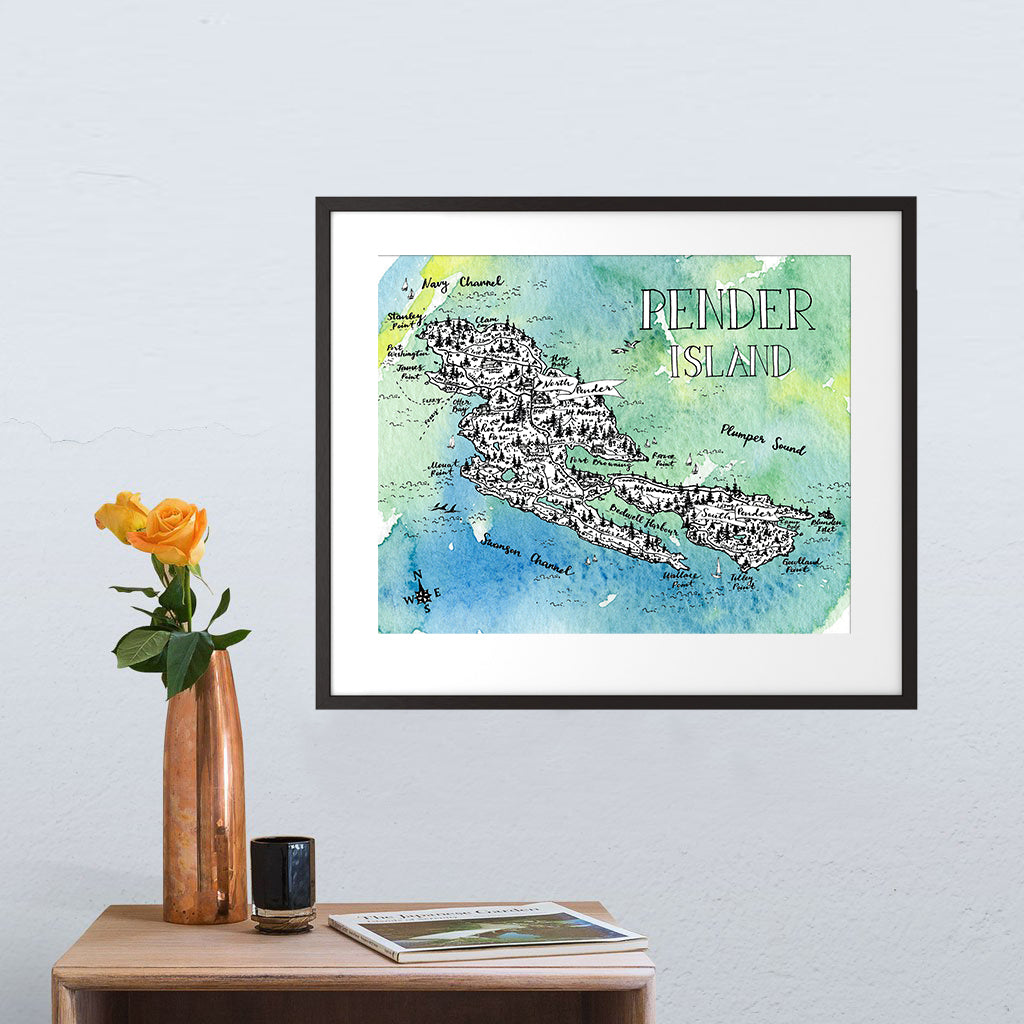 Pender Island Map, BC, Canada - Watercolor Art Print – Elena Markelova